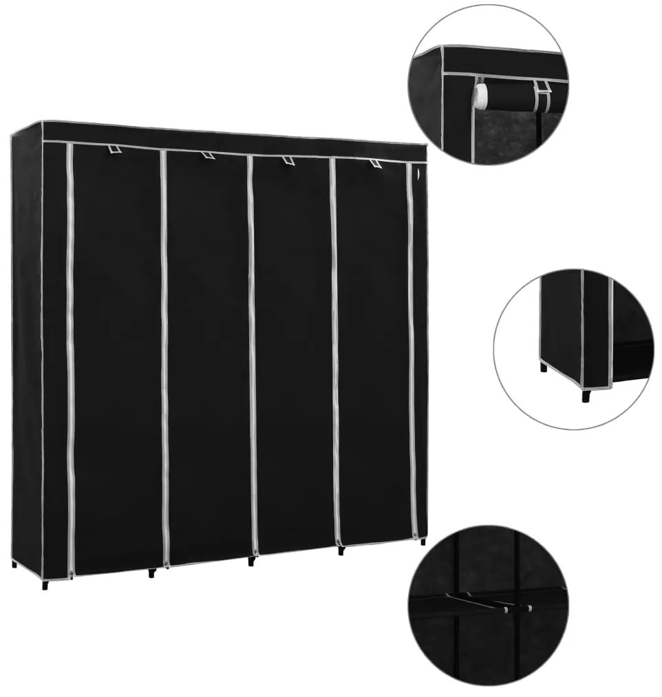282445 Wardrobe with 4 Compartments Black 175x45x170 cm