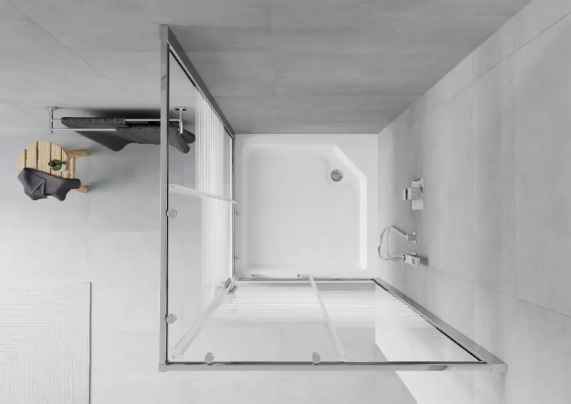 Mexen Rio čtvercová sprchová kabina 90 x 90 cm, bílé pruhy, chrom + sprchová vanička, bílá - 860-090-090-01-20-4510