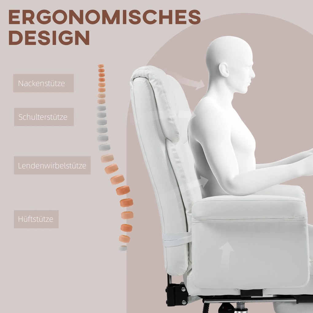 Kancelářská židle HOMCOM, ergonomická kancelářská židle s funkcí polohování, bederní polštář, výškově nastavitelná židle k počítači s podnožkou, otoč…