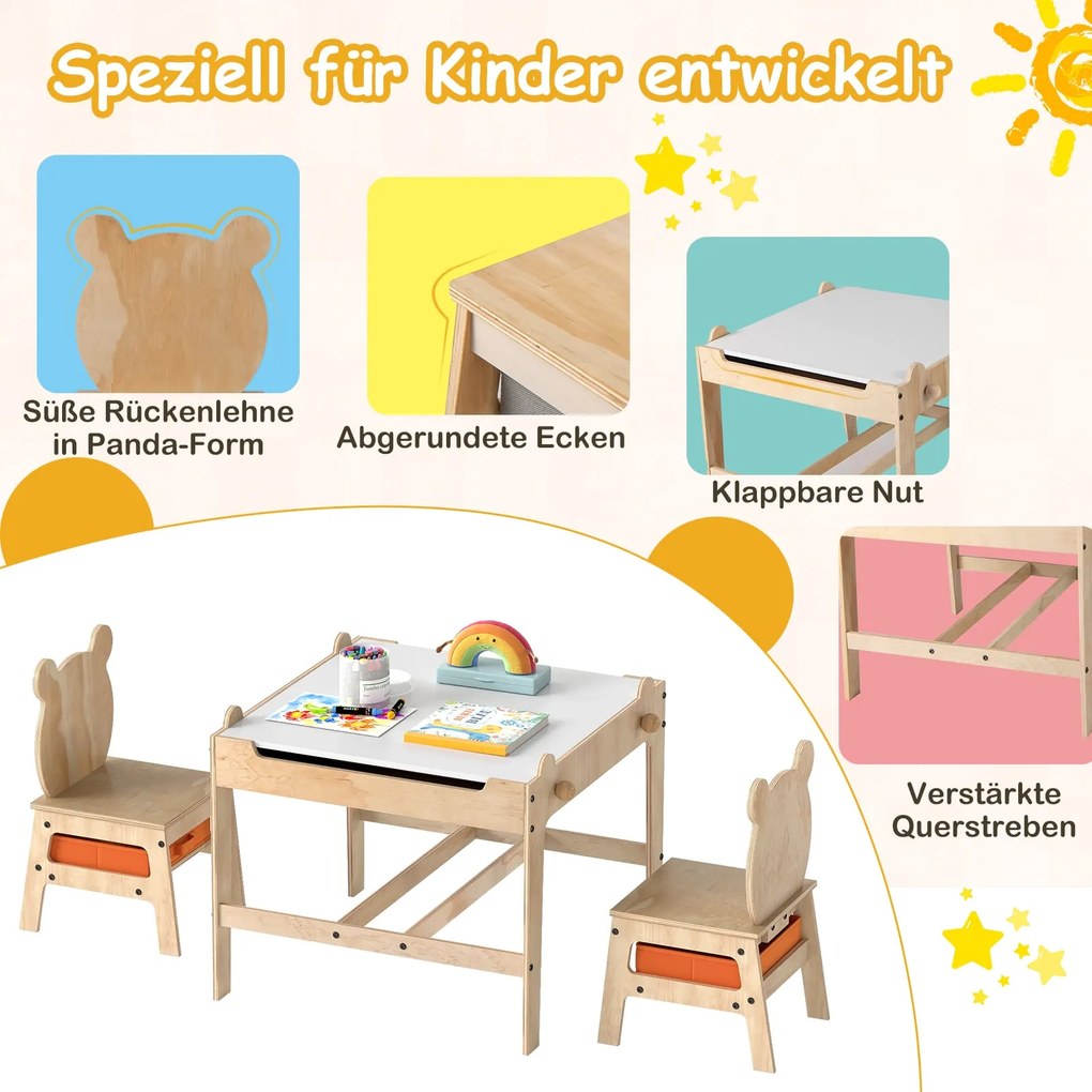 Costway Dětský stůl s 2 židličkami ve tvaru pandy 4-in-1 na aktivity s bílou