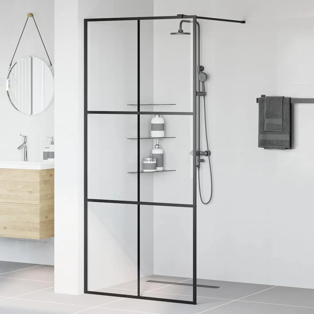 Zástěna do průchozí sprchy čiré ESG sklo 90 x 195 cm černá 151024