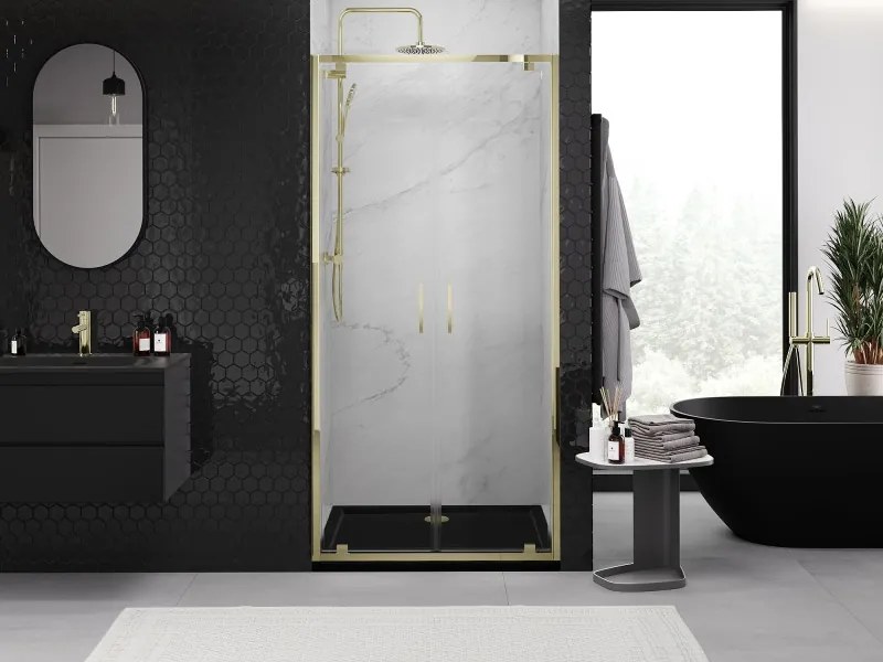 Mexen Exo, dvojité výklopné sprchové dveře, 120 cm, transparentní sklo, zlatá, 8182-120-000-50-00