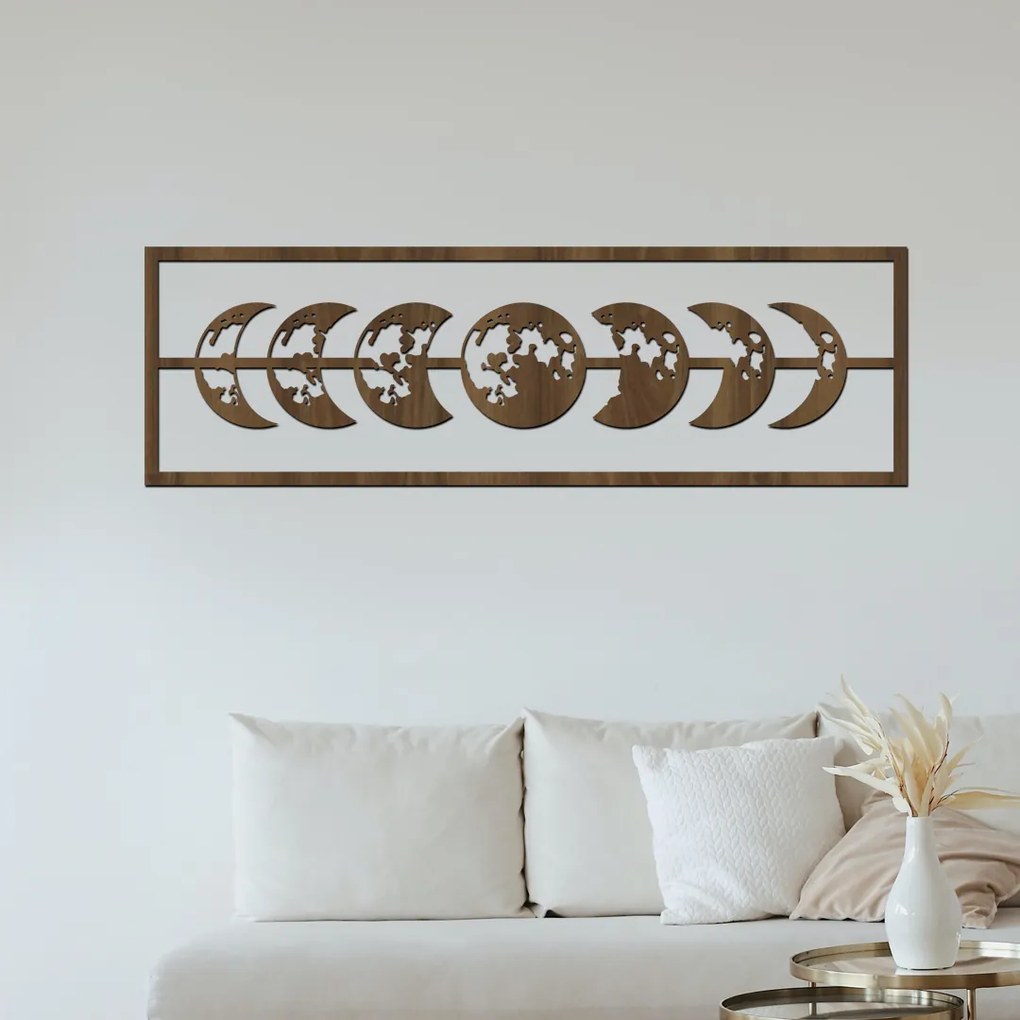 dřevo života Dřevěný obraz Fáze měsíce Zvolte rozměr (cm): 80x25, Zvolte barvu dekoru: Dub zlatý