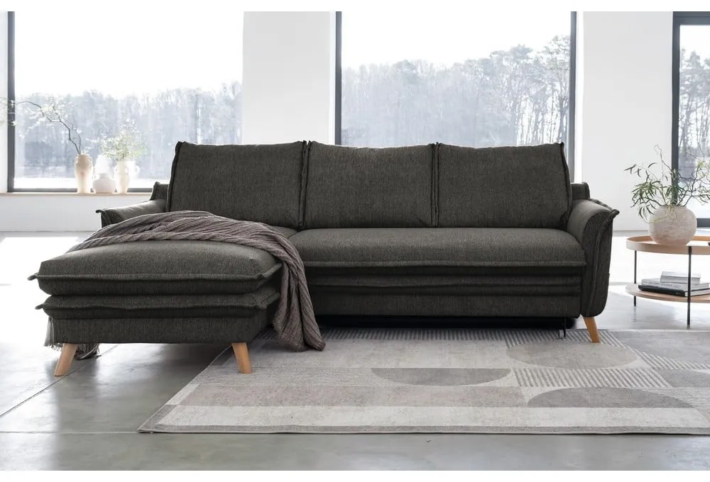 Tmavě šedá rozkládací rohová pohovka (levý roh) Charming Charlie – Miuform