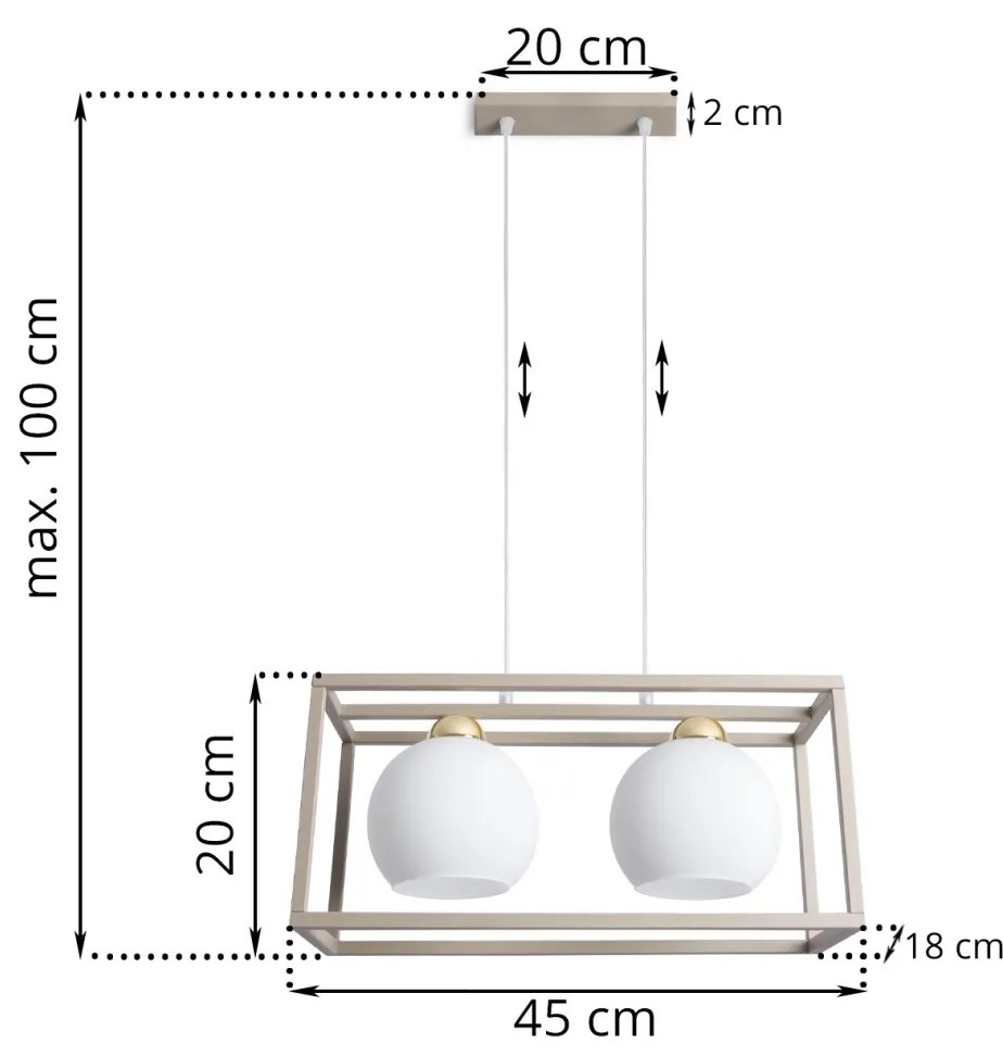Závěsné svítidlo Eliza Cage, 2x bílé skleněné stínítko v kovovém rámu