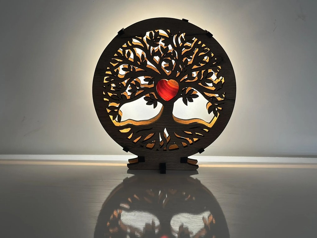 Li-Go "Strom života s achátovým srdcem" dřevěná lampa s dvojitým podsvícením  20x22 cm/dub provedení povrchu: bříza