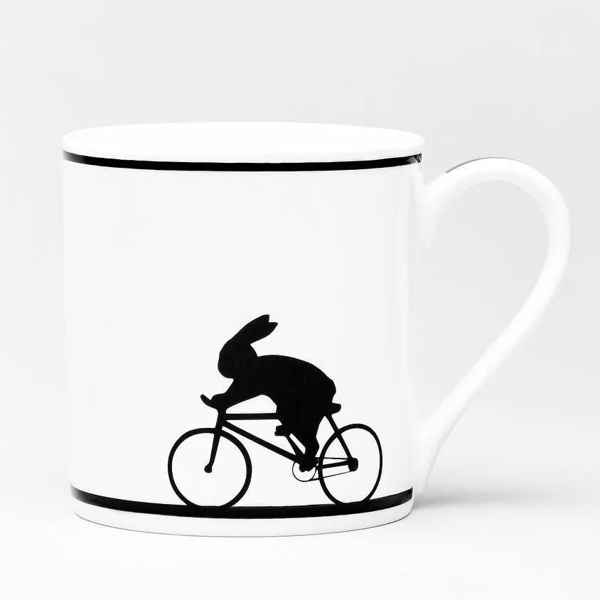 HAM Porcelánový hrnek Cycling Rabbit, černá barva, bílá barva, porcelán