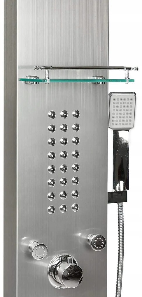 Sprchový panel CASCADA 5v1 - s termostatem a výtokem do vany - inox