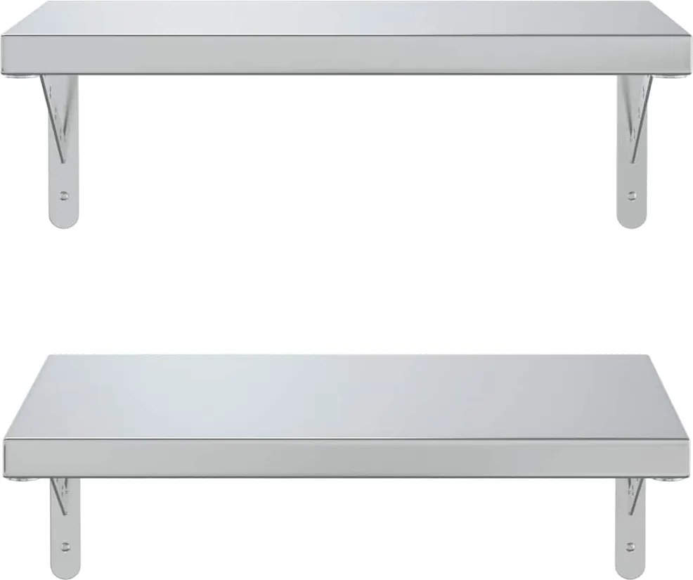 Nástěnné police 2 ks 50 x 30 cm stříbrné nerezová ocel 3214509