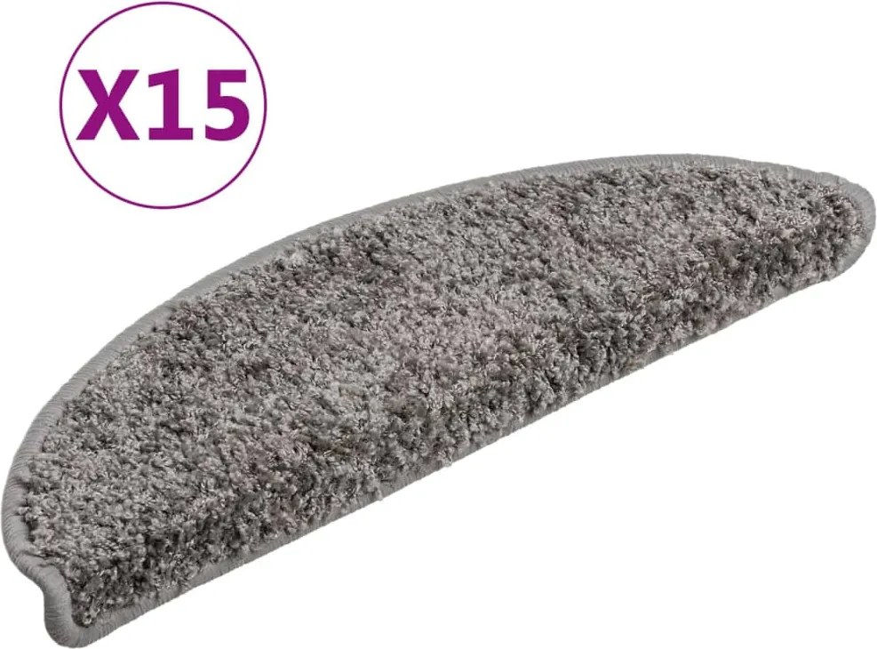 Schodové rohože 15 ks 56 x 17 x 3 cm šedé, půlkulaté 133892