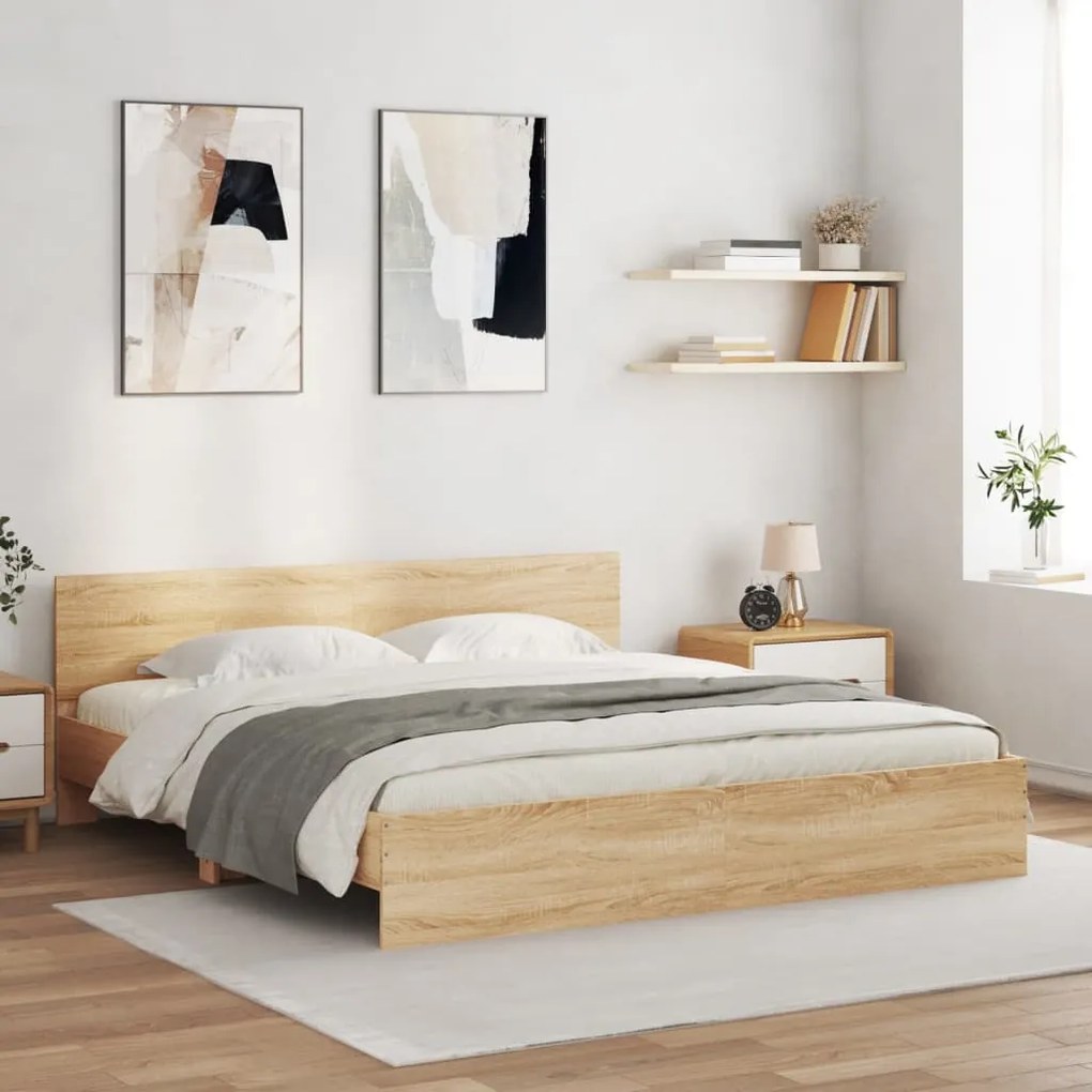 Rám postele s čelem a LED osvětlením dub sonoma 180 x 200 cm 3207590