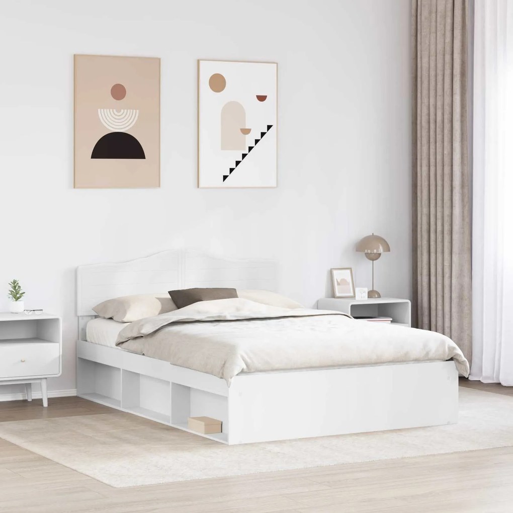Rám postele s čelo Bílá 160 x 200 cm Masivní borové dřevo 3412871