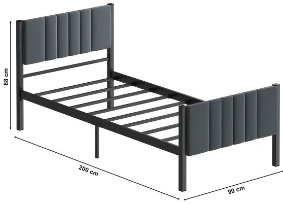 Kovová jednolůžková postel LUNOR 90x200 cm antracit nosnost 120 kg