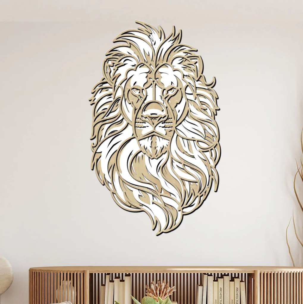 dřevo života 4 vrstvý dřevěný obraz LVÍ SÍLA Zvolte rozměr (cm): 95x59, Zvolte barvu dekoru: Ořech-Buk-Ořech-Wenge