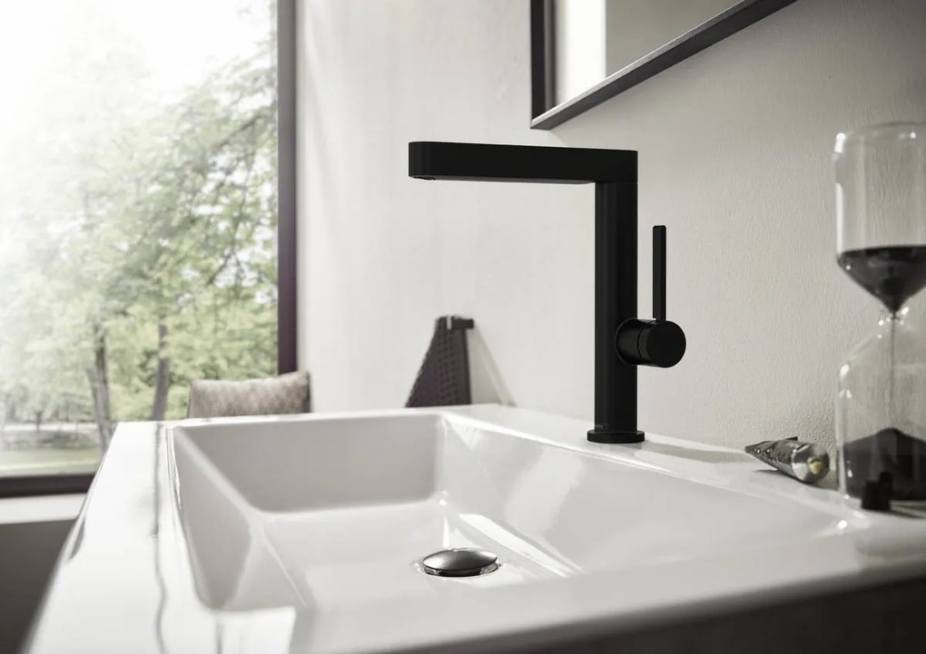 Hansgrohe Finoris, umyvadlová baterie 230, s výpustí Push-Open a otočným výtokem, černá matná, 76060670