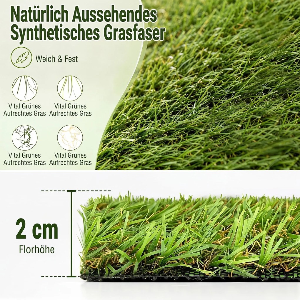 Costway 20 mm umělý trávník venkovní green s drenážním systémem v přírodním