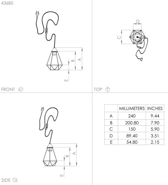 Eglo 43685 - Stolní svítidlo do zásuvky TARBES 1xE27/60W/230V