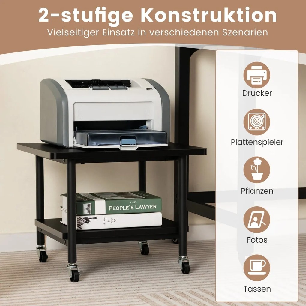 Costway Stůl na tiskárnu se 2 úrovněmi a uzamykatelnými kolečky Stojan – černý