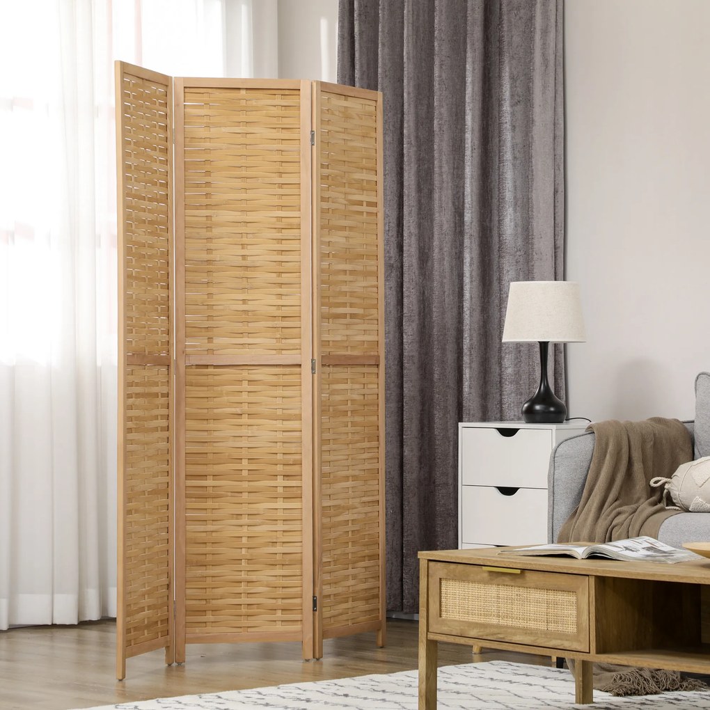 HOMCOM Paraván do pokoje 3-dílný skládací paraván z bambusu 120x170cm do obývacího pokoje nebo ložnice v přírodě