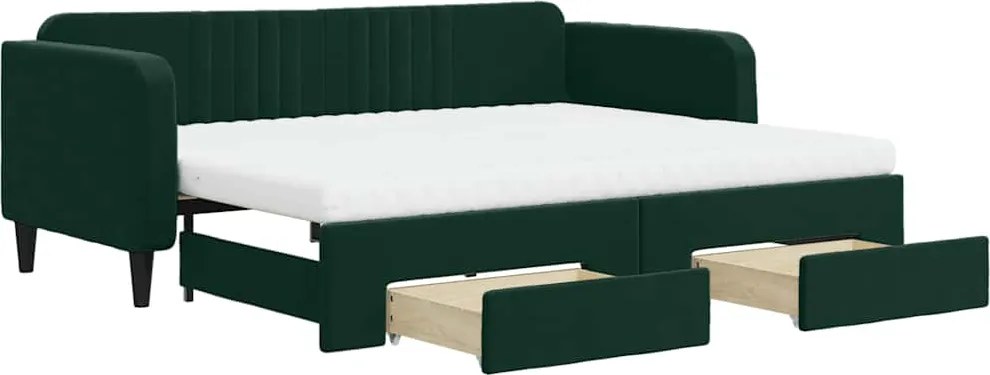 Válenda s přistýlkou a zásuvkami tmavě zelená 90 x 200 cm samet 3197137