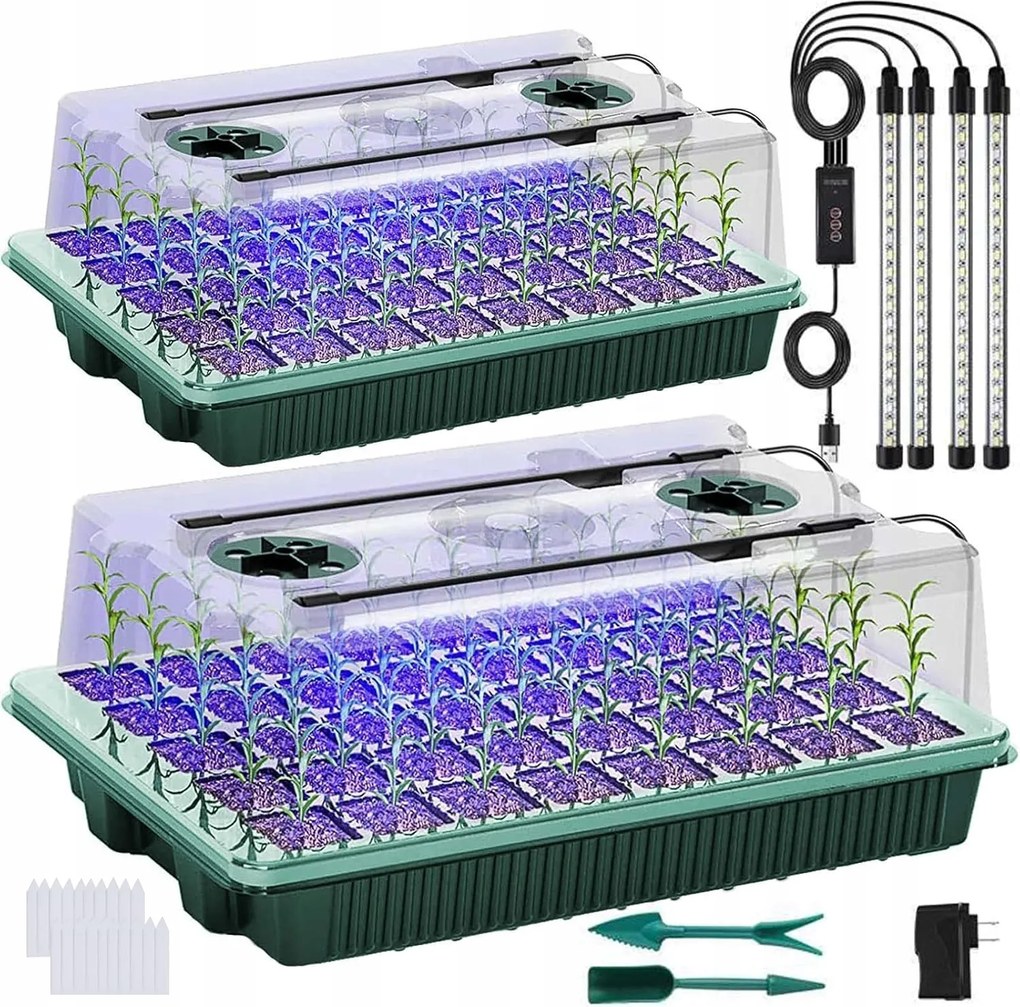 2ks Mini skleník s Led osvětlením pro výsadbu 80 sazenic, nastavitelný
