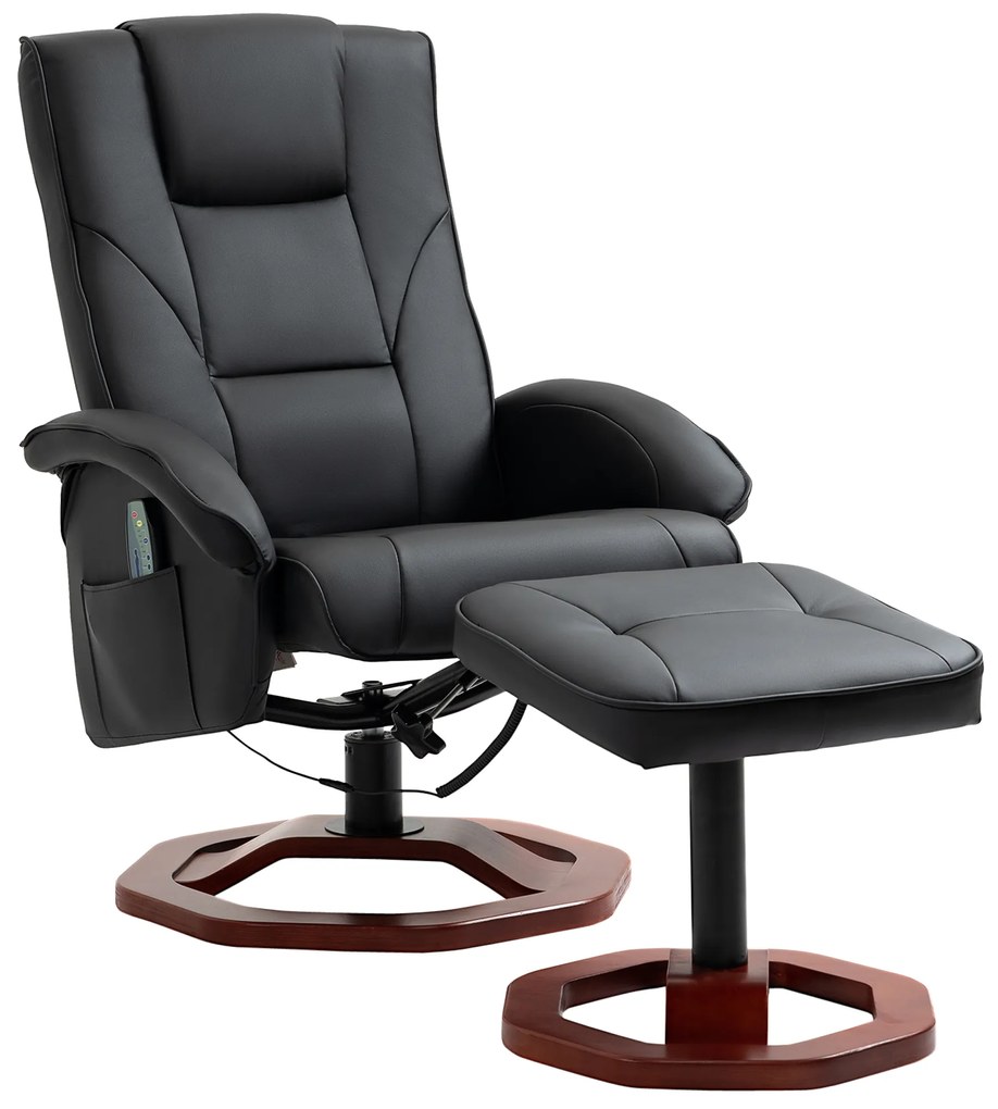 Masážní křeslo HOMCOM s podnožkou otočnou o 360°, polohovací křeslo s funkcí polohování z imitace kůže 73 x 83 x 106 cm pro relaxaci | Aosom.de