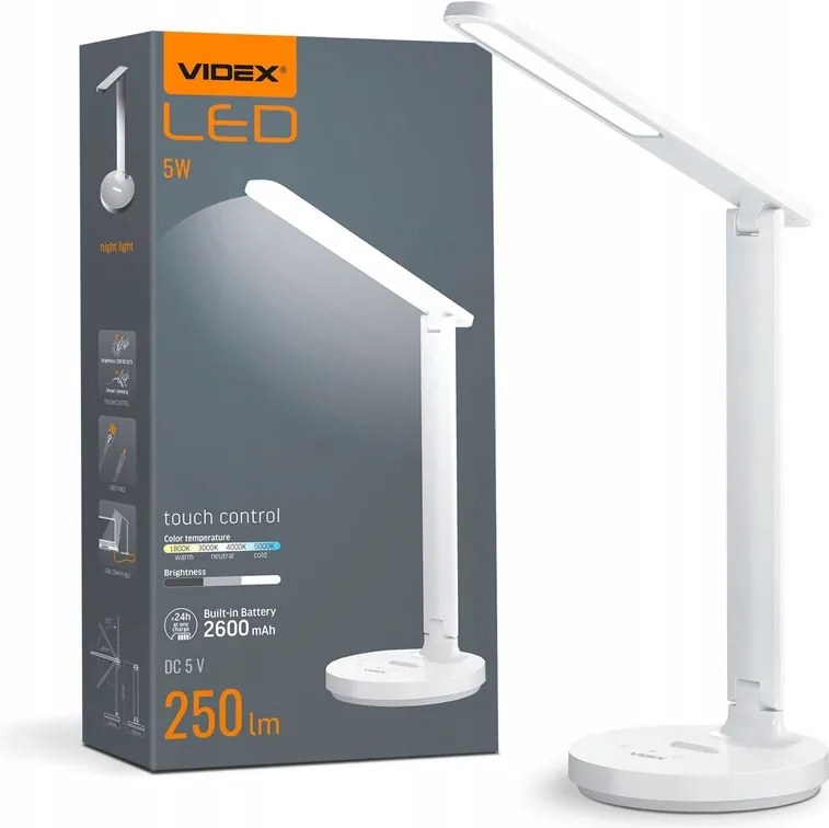 Led stolní lampa s akumulátorem Videx VL-TF16W bílá