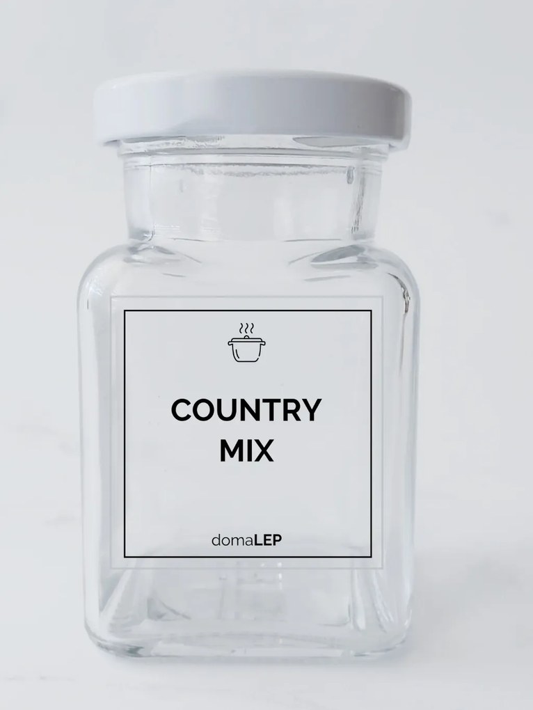 Samolepka na kořenky COUNTRY MIX průhledná 5 × 5 cm tučné písmo