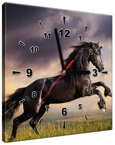 Tištěný obraz s hodinami Silný černý kůň 30x30cm ZP1149A_1AI