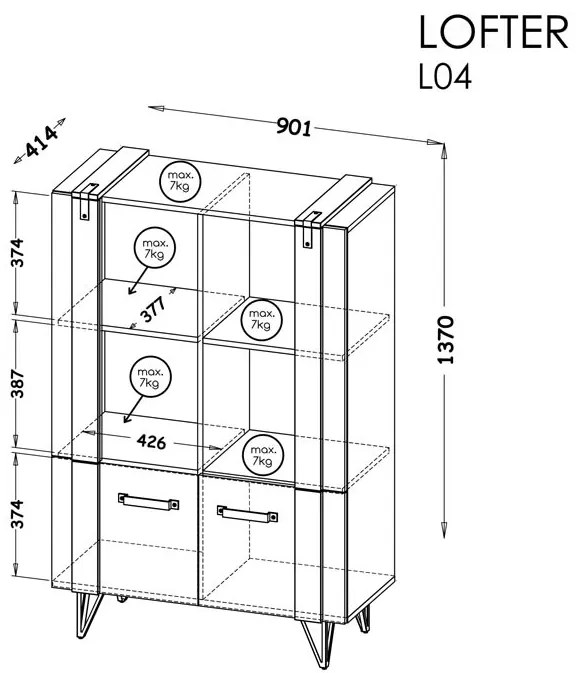 Komoda LOFTER 04 beton milleniu + dub wotan