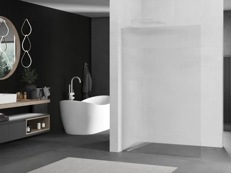 Mexen Kioto L, sprchová zástěna Walk-In 80 x 200 cm, 8mm sklo s žebrovým vzorem, bílý profil, 800-080-103-20-09