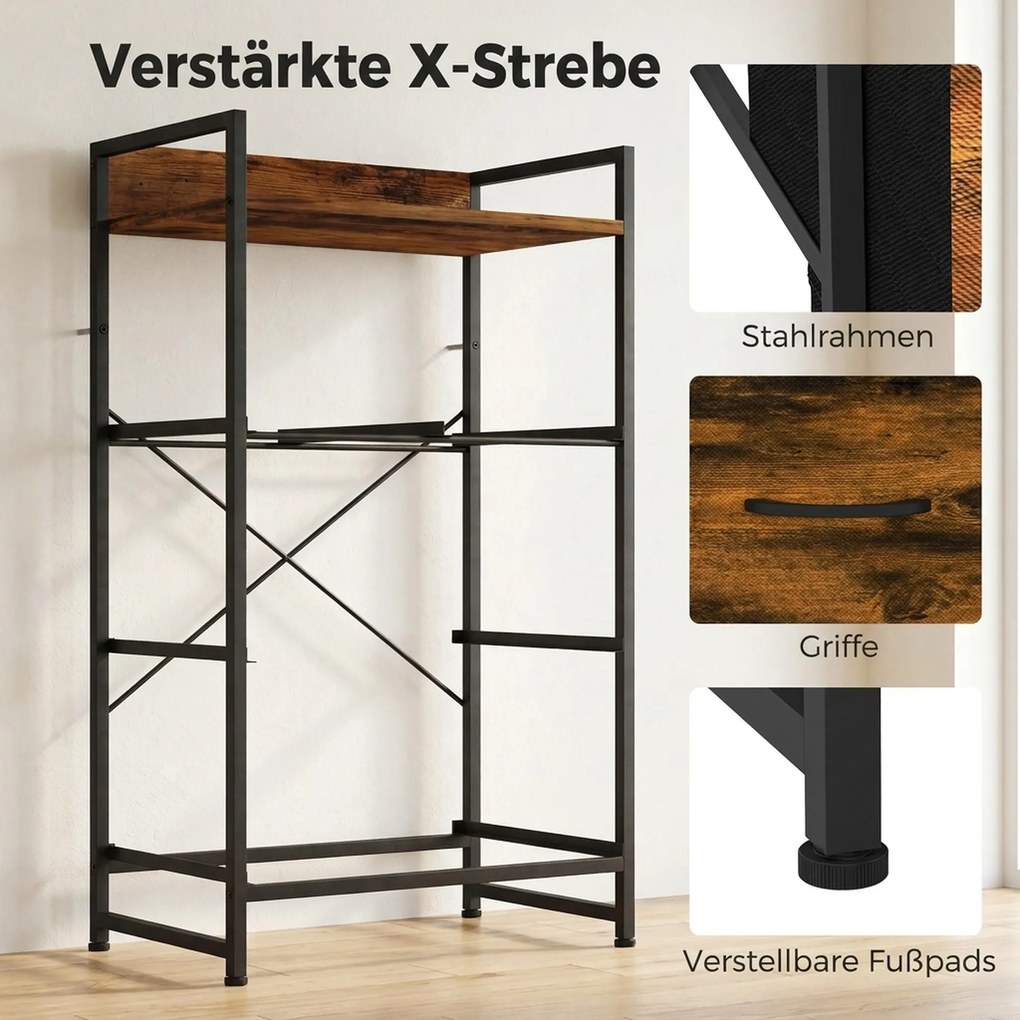HOMCOM komoda, sideboard, 4 látkové zásuvky, průmyslový design, 50x29x85 cm, hnědá/černá