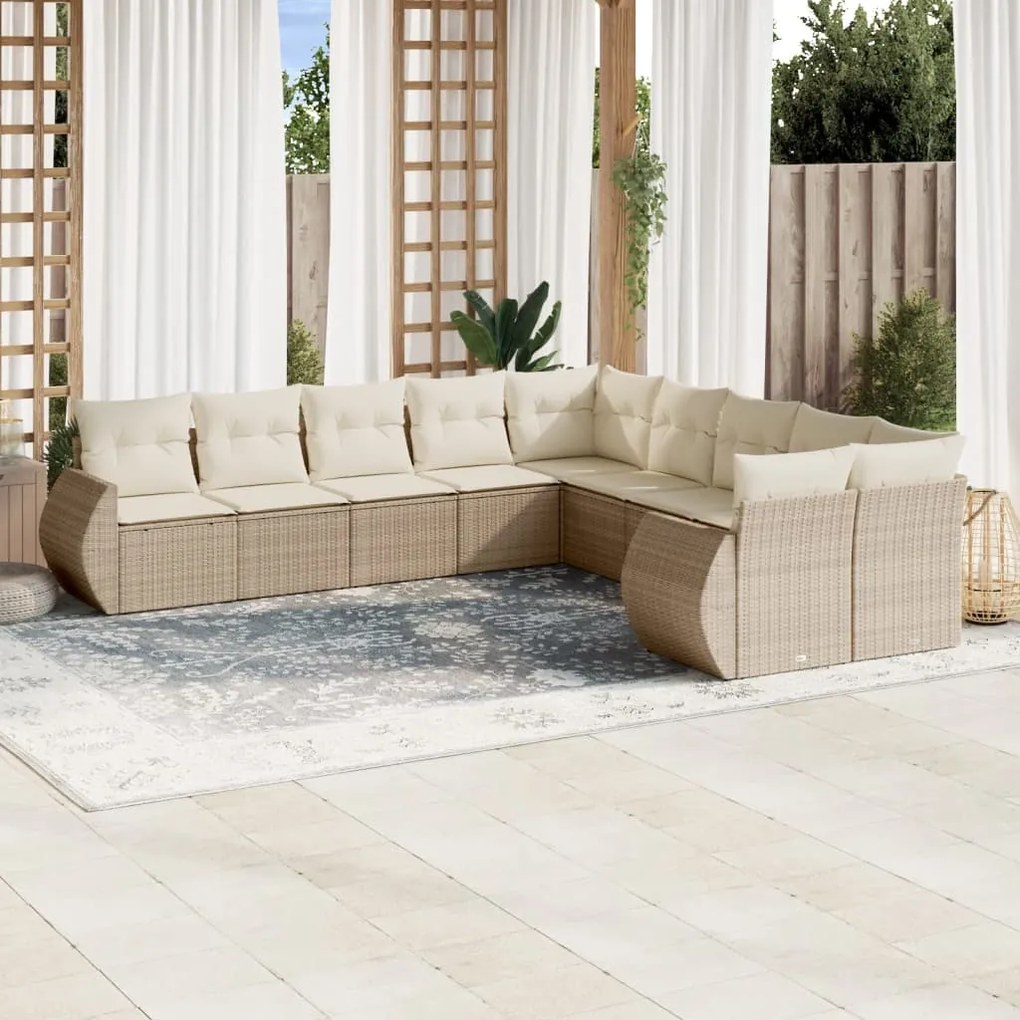 vidaXL 10dílná zahradní sedací souprava s poduškami polyratan [3254242] Barva: beige and light grey
