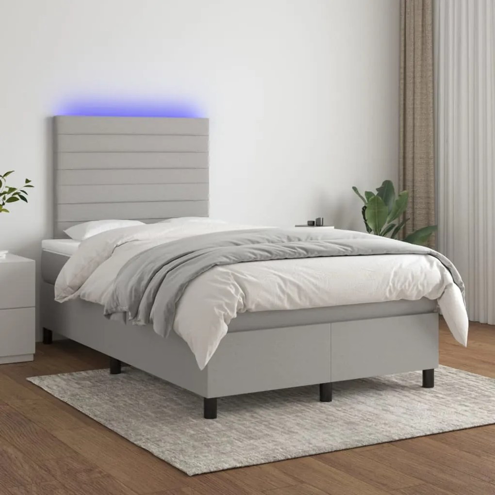 Box spring postel s matrací a LED světle šedá 120x200 cm textil 3134941