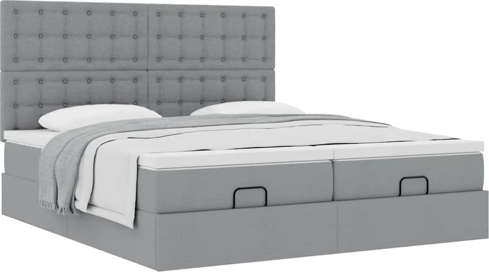 Osmanský rám postele s matrací světle šedý 200x200cm textil 3313741