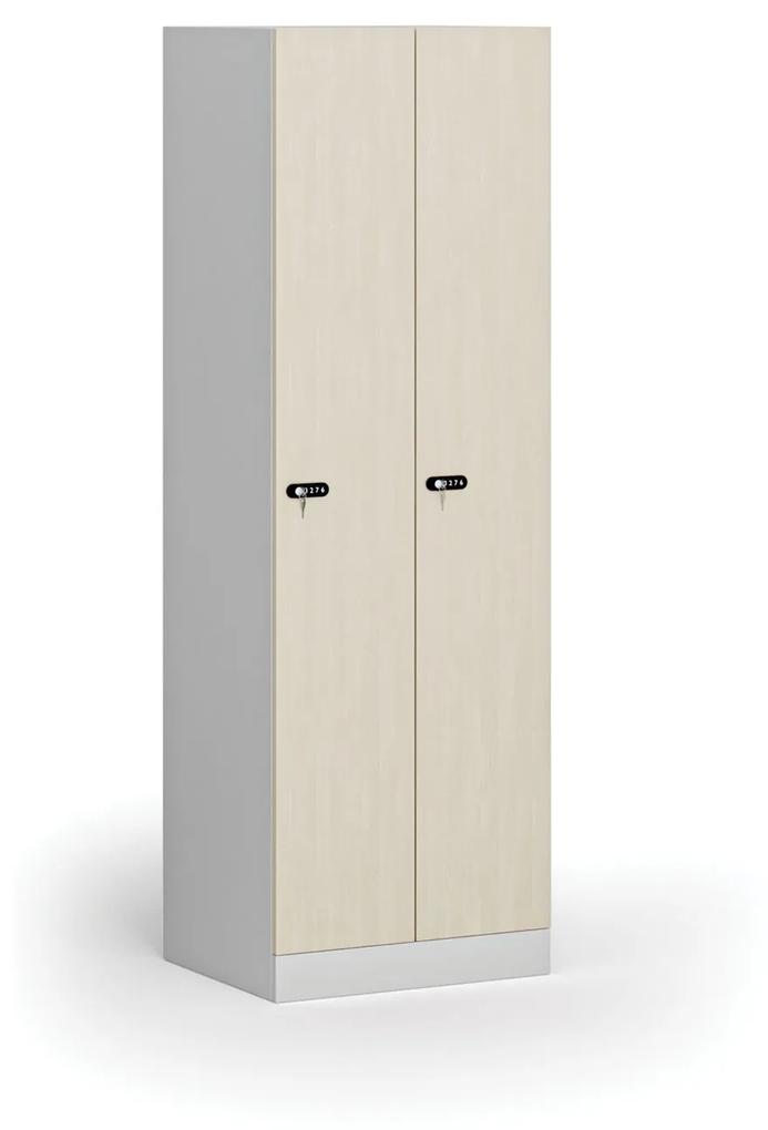Kovová šatní skříňka, 2-dveřová, 1850 x 600 x 500 mm, mechanický kódový zámek, laminované dveře, dub přírodní