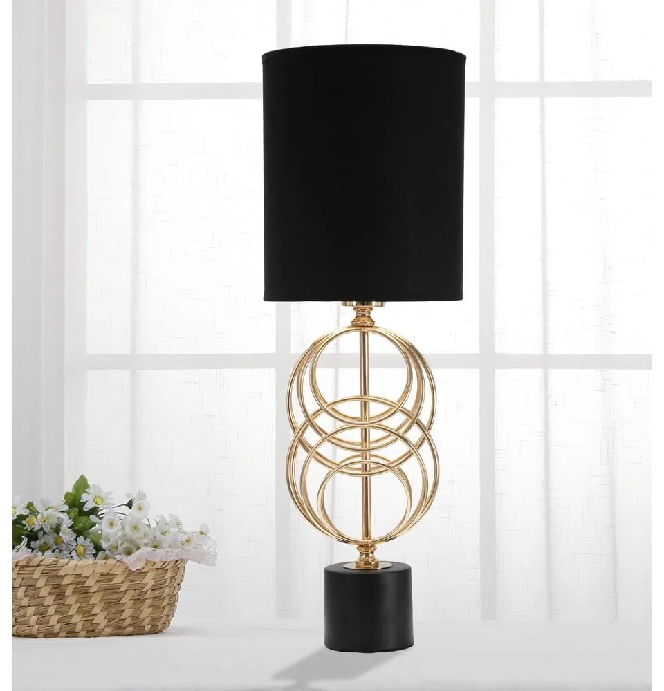 Stolní lampa s textilním stínidlem v černo-zlaté barvě (výška 58,5 cm) Circly – Mauro Ferretti