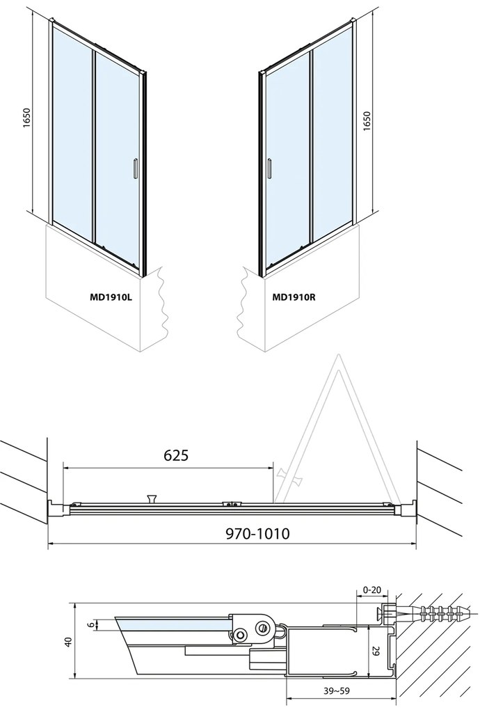 Polysan DEEP sprchové dveře skládací 1000x1650mm, čiré sklo, MD1910