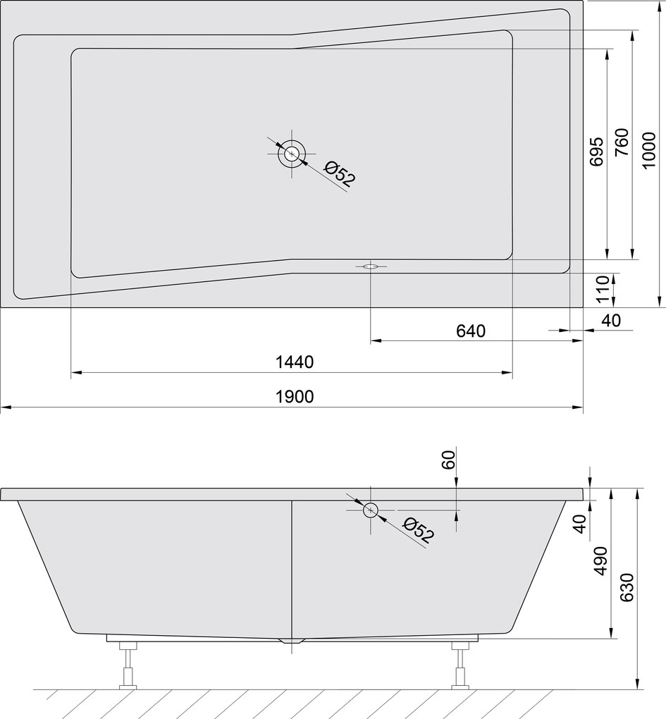 Polysan Quest vana obdélníková 190 x 100 cm akrylátová bílá 78531