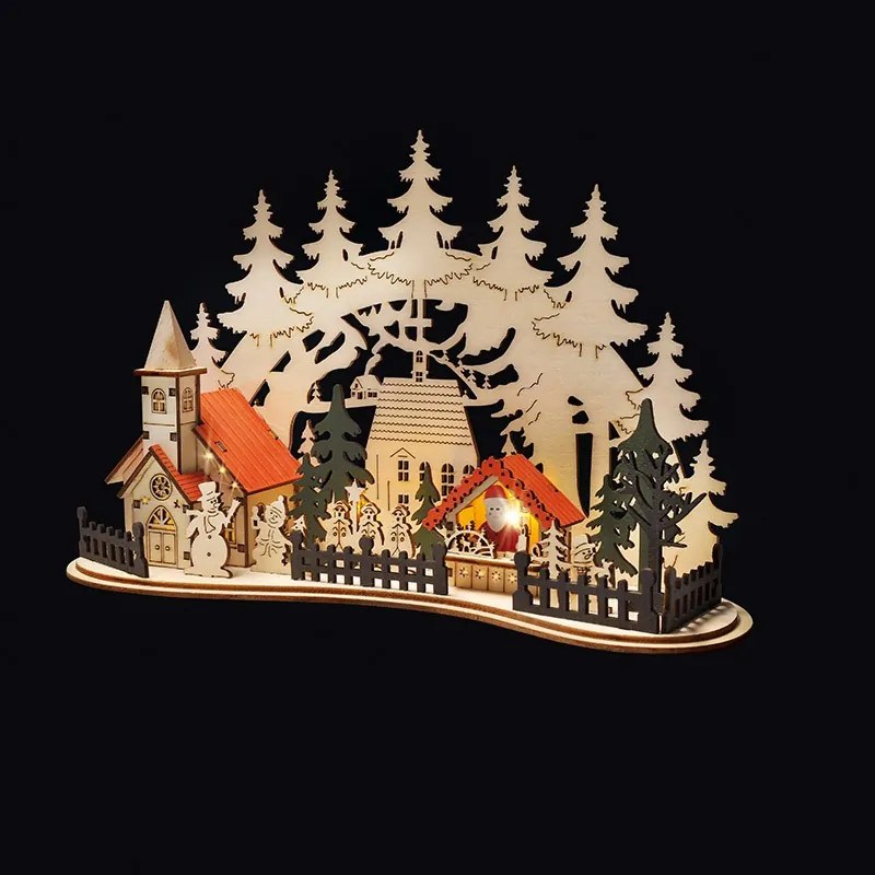 SOLIGHT LED vánoční městečko s kostelem, 30x19cm, 2x AAA