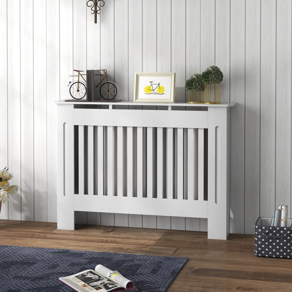HOMCOM Kryt Radiátoru Moderní Kryt Radiátoru z MDF pro Obývací Pokoj a Ložnici 112x19x81cm Bílý