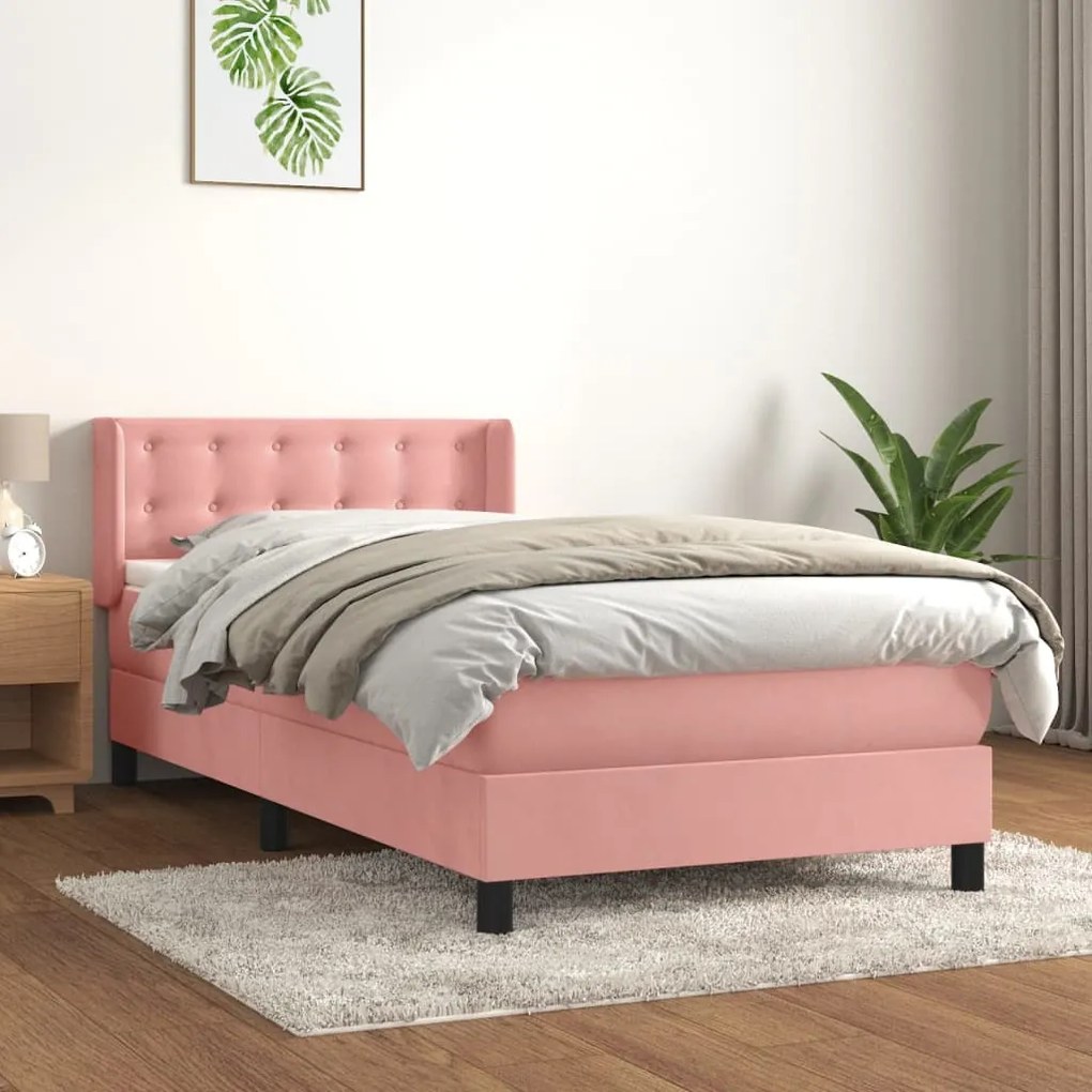 Box spring postel s matrací růžová 90x200 cm samet,  3131182