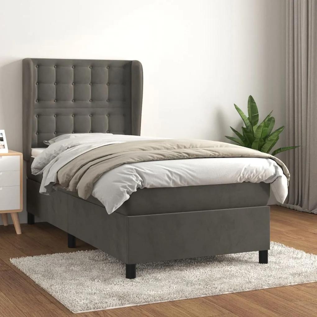 Box spring postel s matrací tmavě šedá 100x200 cm samet,  3129436