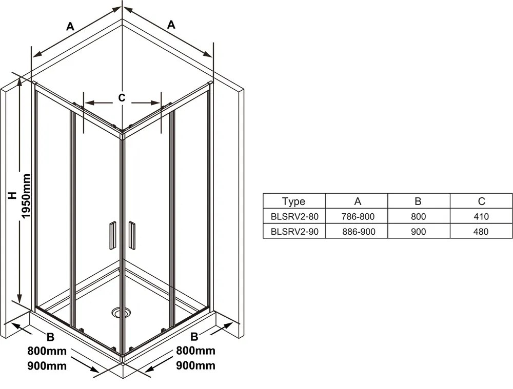 Ravak - Sprchový kout rohový posuvný čtyřdílný, 90 cm - lesklý Alubright, transparentní sklo
