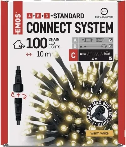 Propojovací vánoční řetěz bez zdroje EMOS Connecting D1AW03 ZY1440 100LED 10m teplá bílá