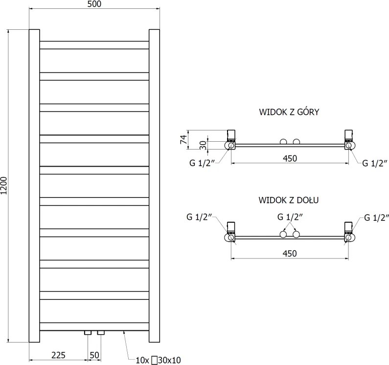 Mexen Bolt, topné těleso 1200 x 500 mm, 318 W, spodní a středové, černá, W126-1200-500-00-70