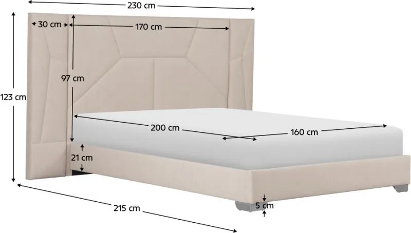 Postel ALTESA 160x200 s roštem a LED osvětlením, béžová Velvet látka Kondela 0000408415