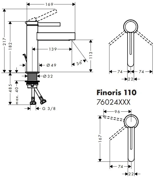 Hansgrohe Finoris - Umyvadlová baterie stojánková s odt.garniturou ComfortZone 110, chrom 76020000