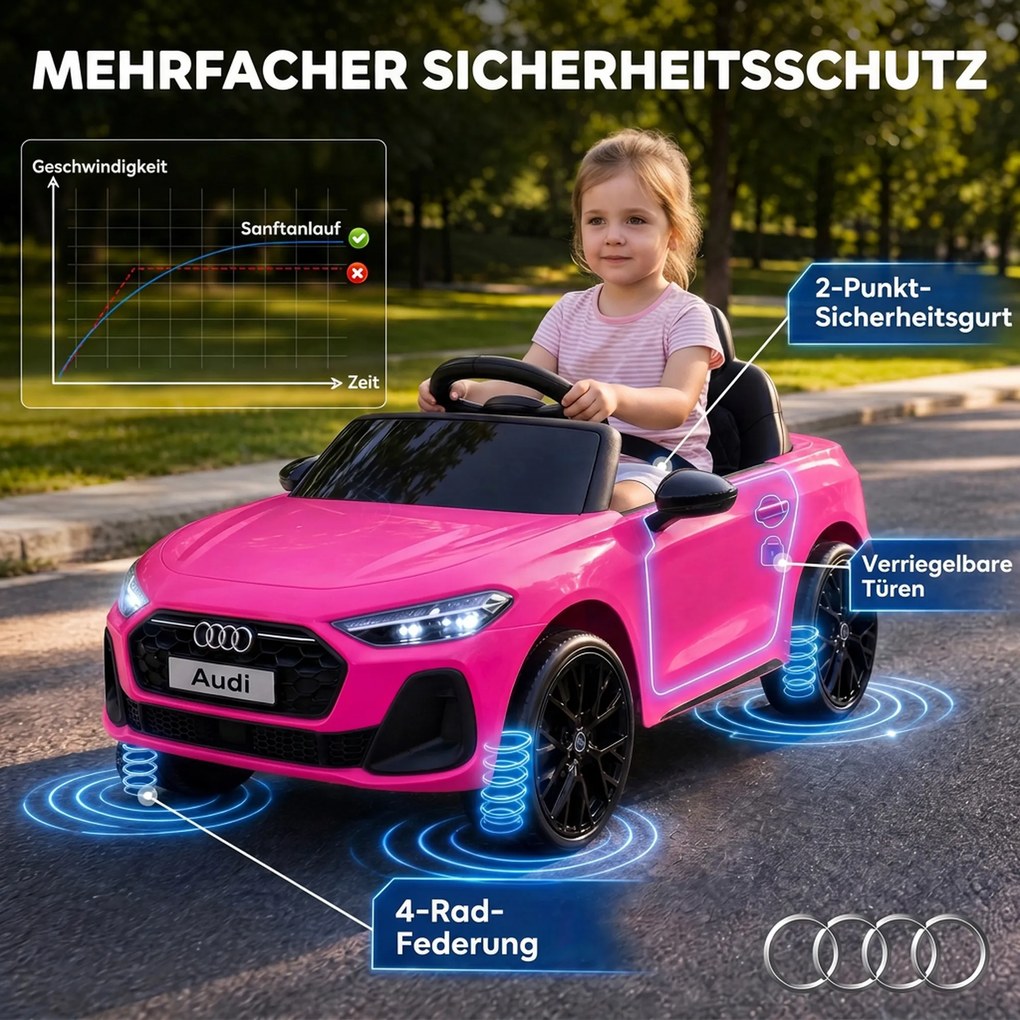 AIYAPLAY Dětské elektrické auto Audi A5L 12V dětské auto s 2,4 G dálkovým ovládáním, 2 motory, lithium baterie, měkký start, 4× pružení 370-511V90PK