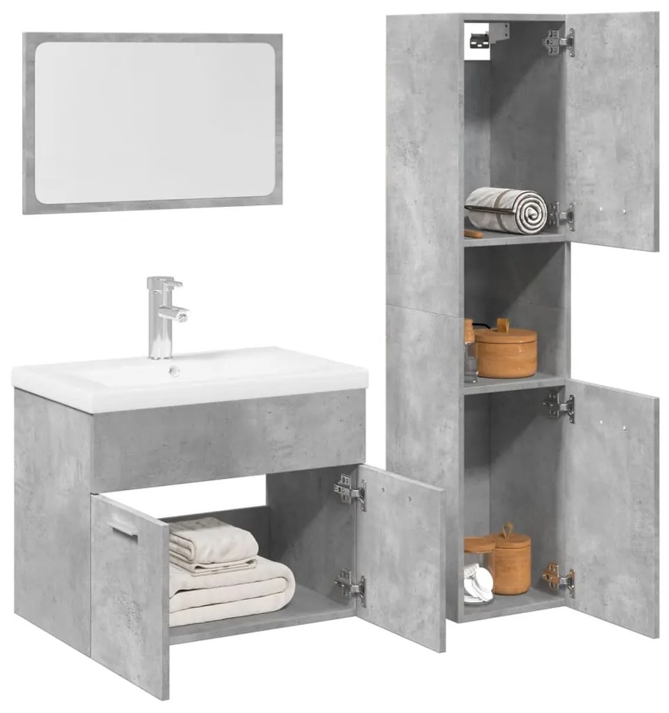 4dílný set koupelnového nábytku betonově šedý kompozitní dřevo 3324880